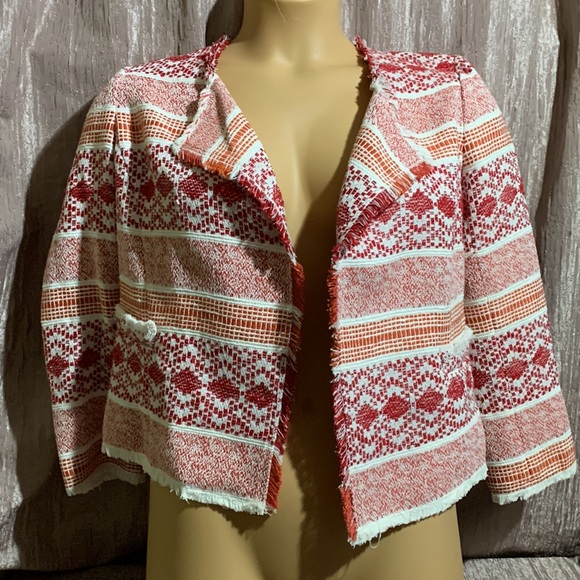 LOFT | Jackets & Coats | Loft Jacket Open Blazer Red White Long Sleeve ...